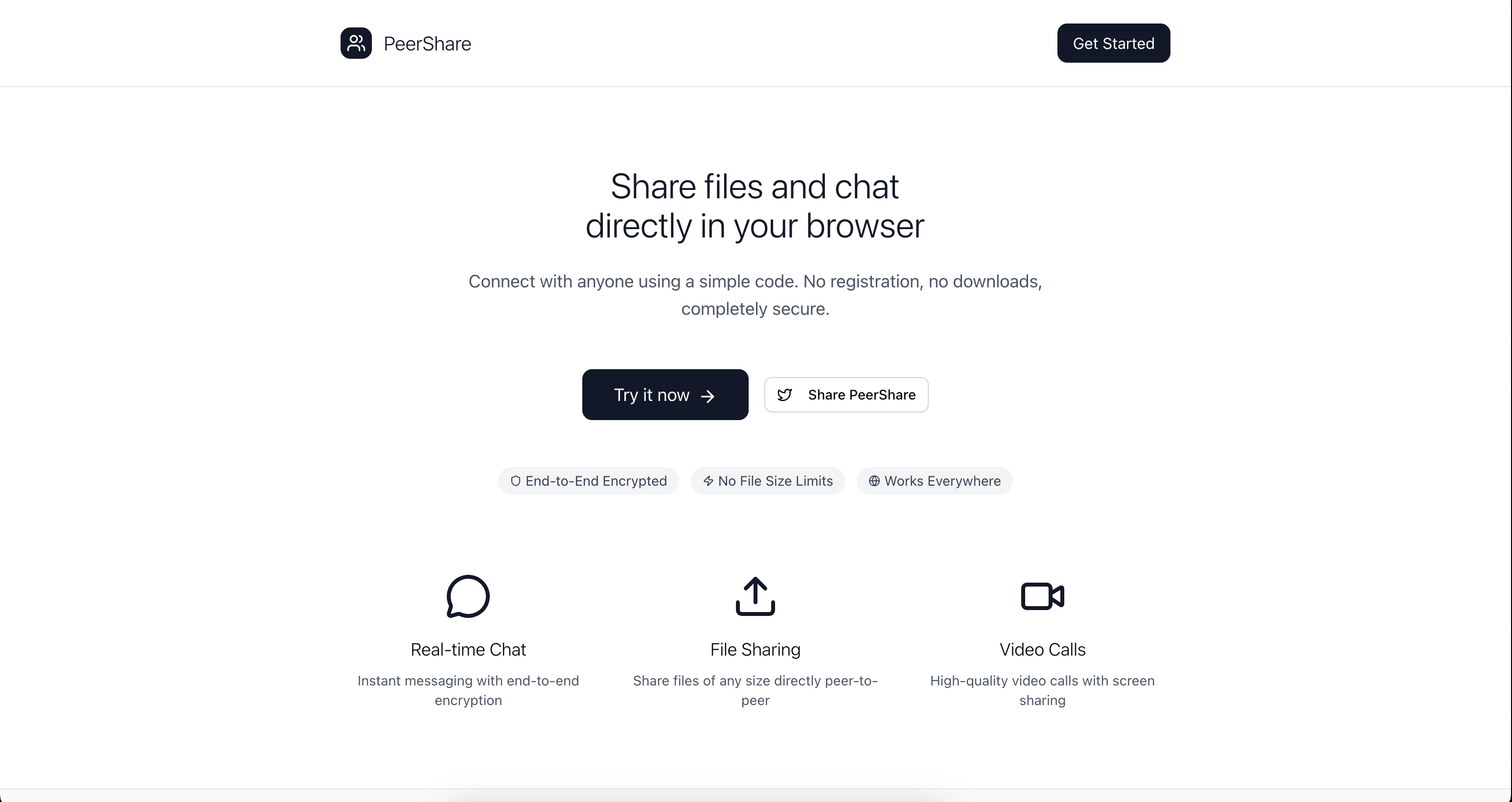 PeerShare - Secure P2P File Sharing & Video Calls